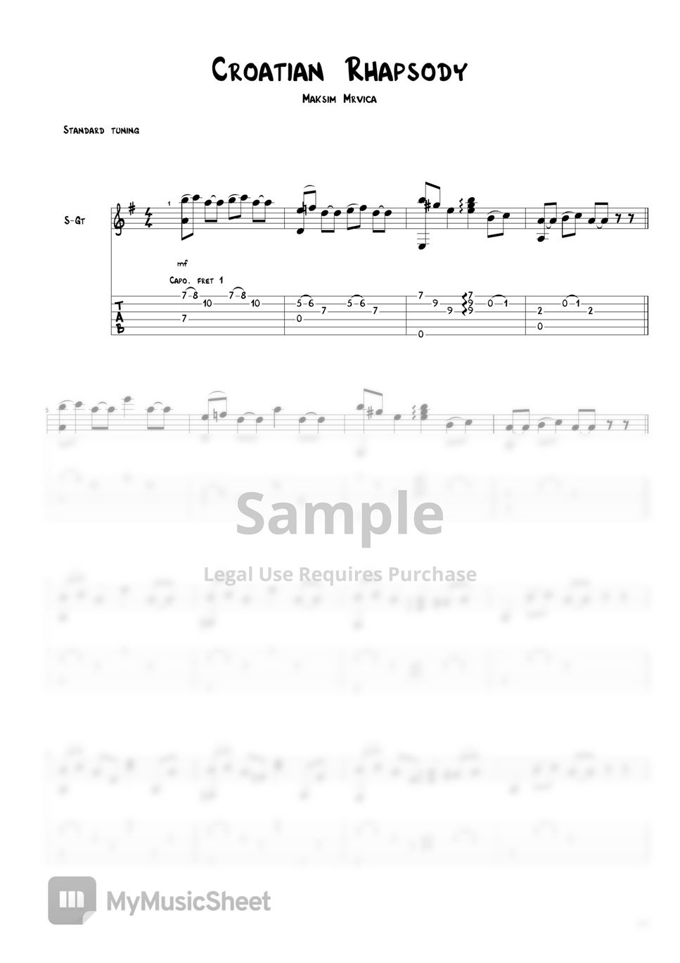 Maksim Mrvica - Croatian Rhapsody (Fingerstyle Guitar Tab) Tab + 1staff ...