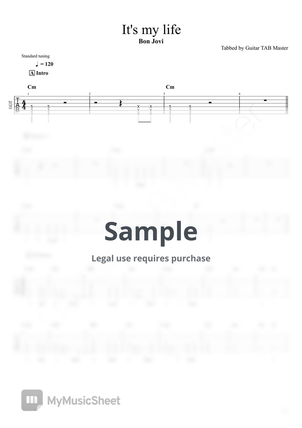 Bon Jovi - It′s My Life Sheet Music by Guitar TAB Master