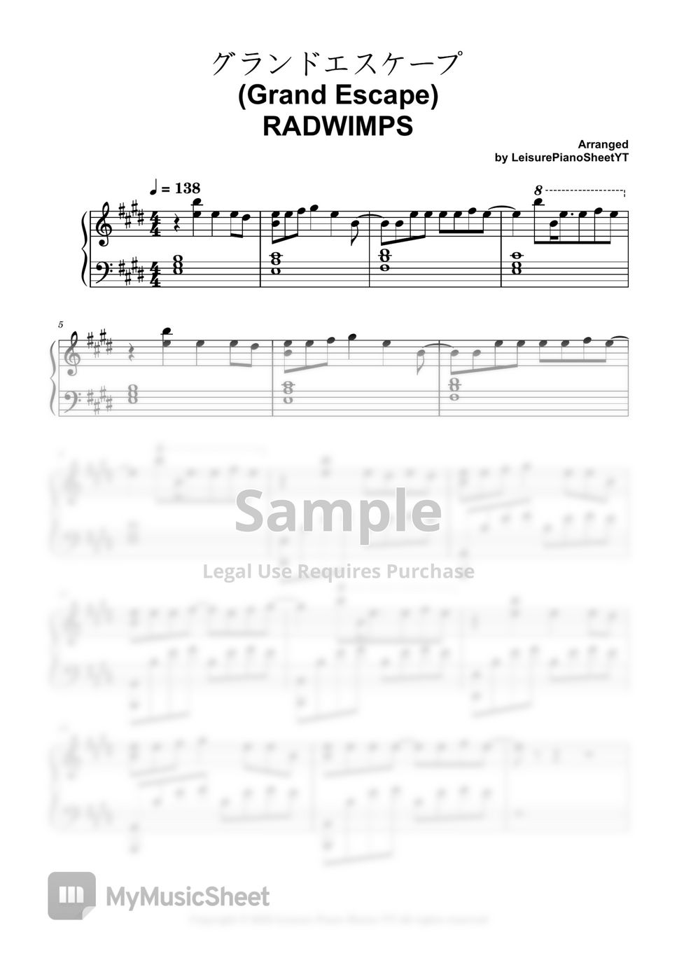 RADWIMPS - 天気の子 - グランドエスケープ(Grand Escape) (feat.三浦透子) Sheets by Leisure ...