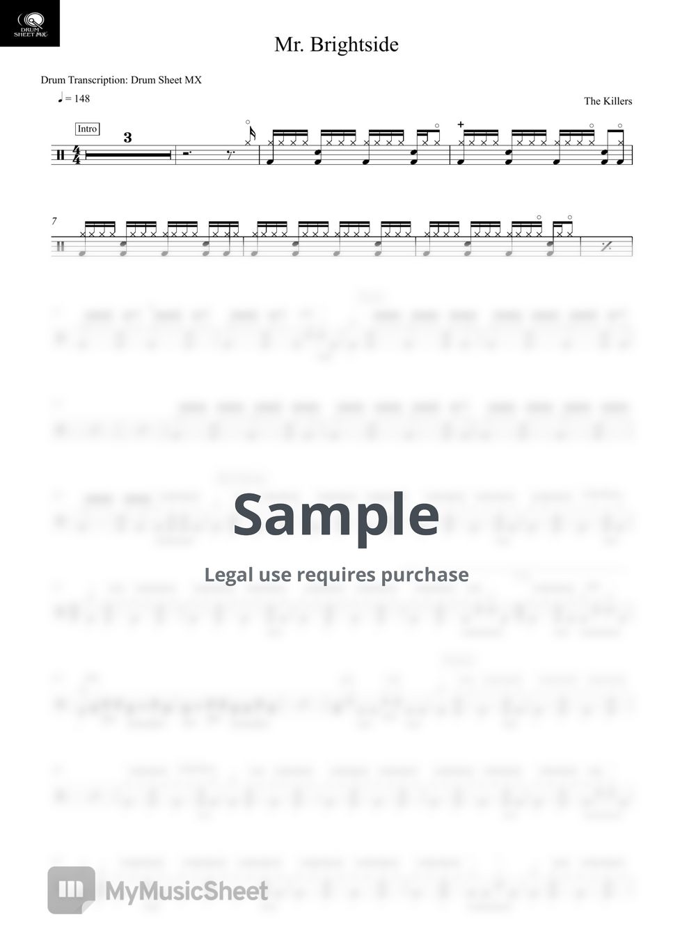 The Killers - Mr. Brightside Sheet Music by Drum Transcription: Drum ...