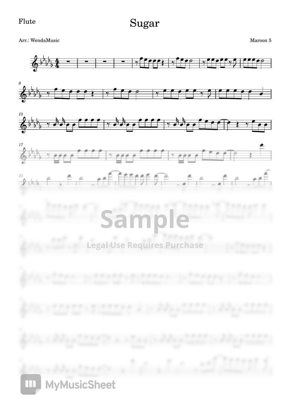 Maroon 5 - Sugar (Flute) Sheet Music by WendaMusic