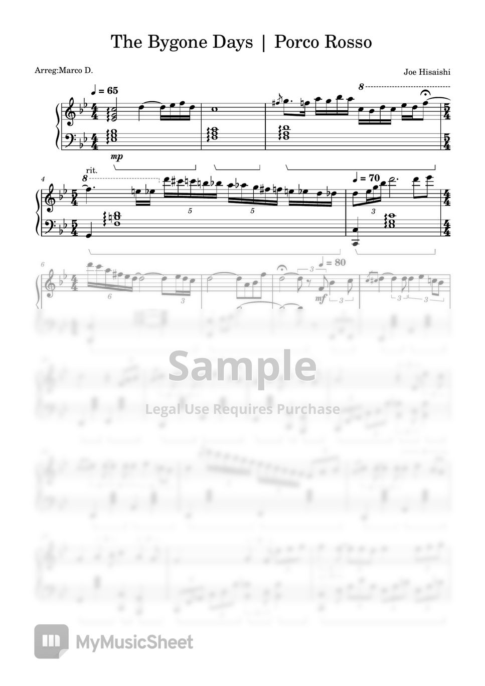 Joe Hisaishi - The Bygone Days 악보 by Marco D.