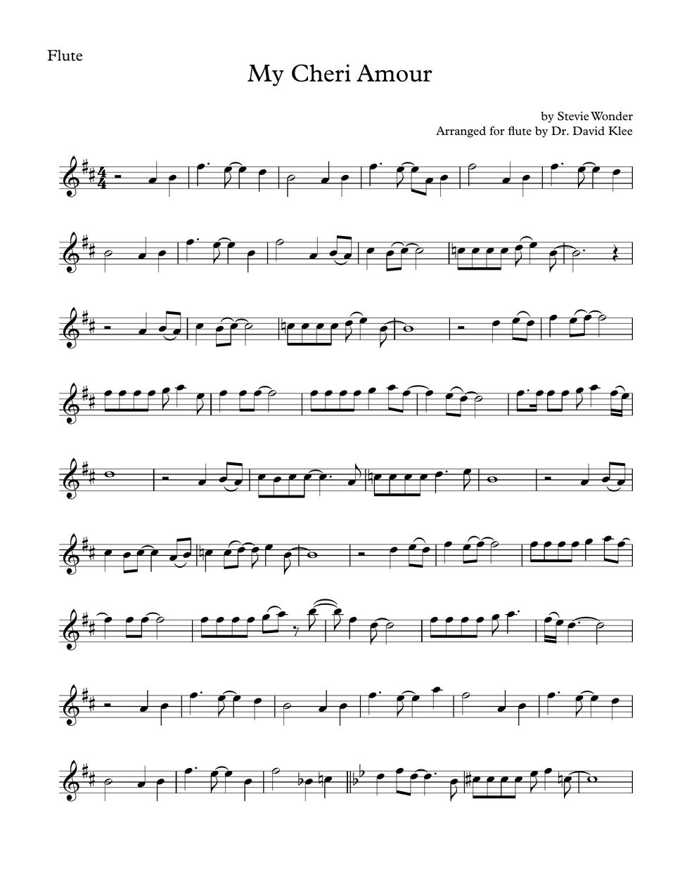 Stevie Wonder - My Cheri Amour Partition musicale by Dr. David Klee