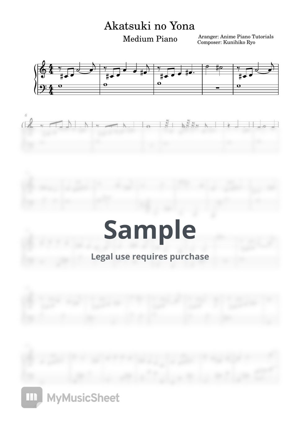 Kunihiko Ryo - Akatsuki no Yona Sheet Music by Anime Piano Tutorials