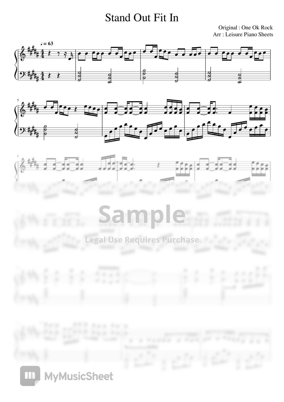 ONE OK ROCK - Stand Out Fit In Partitura by Leisure Piano Sheets YT