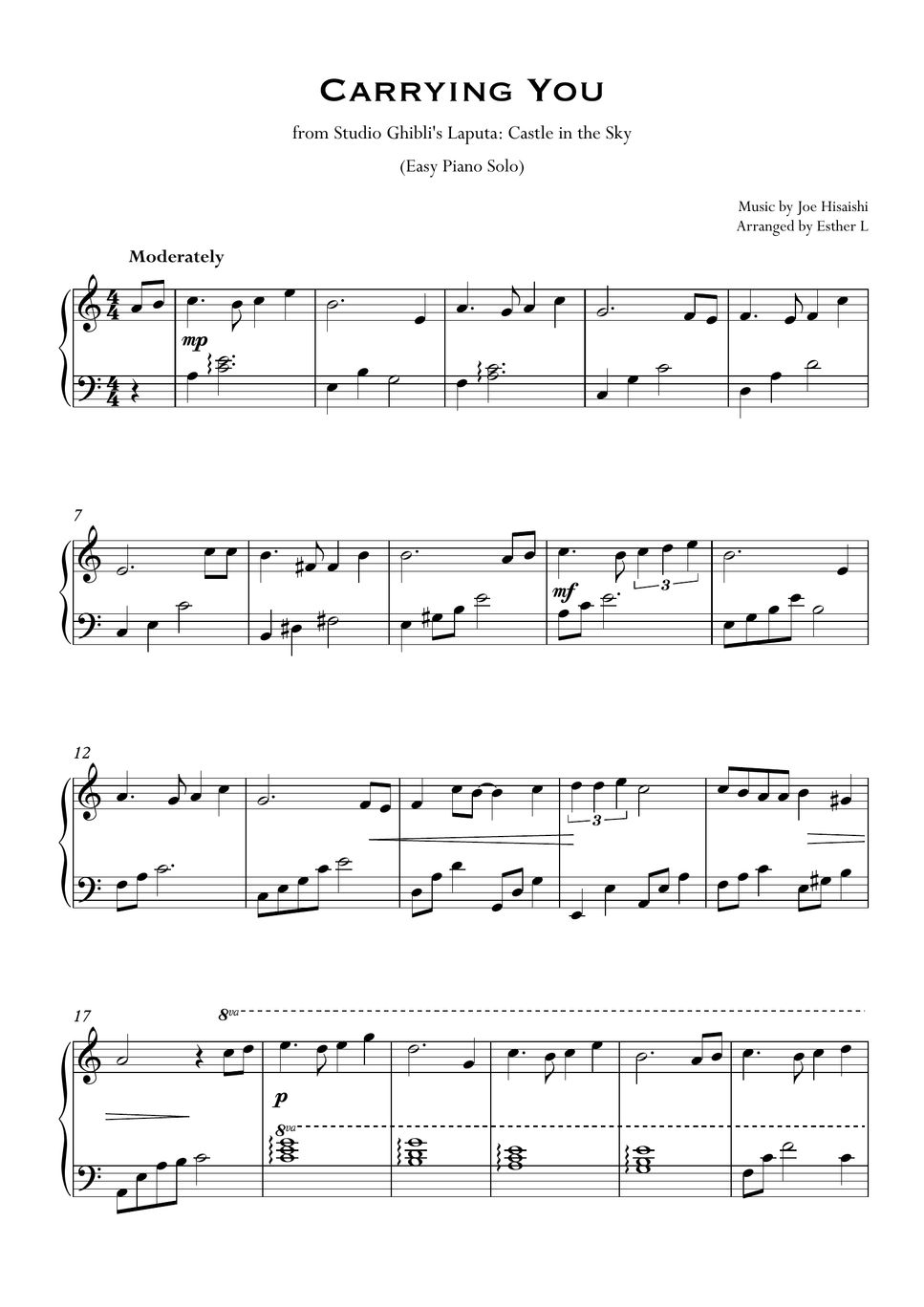 Joe Hisaishi - Carrying You from [Laputa: Castle in the Sky] (Easy ...