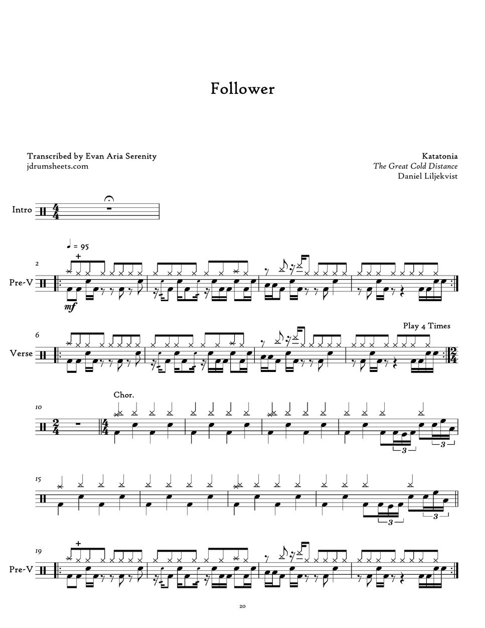 Katatonia - Follower 악보 by Jaslow Drum Sheets