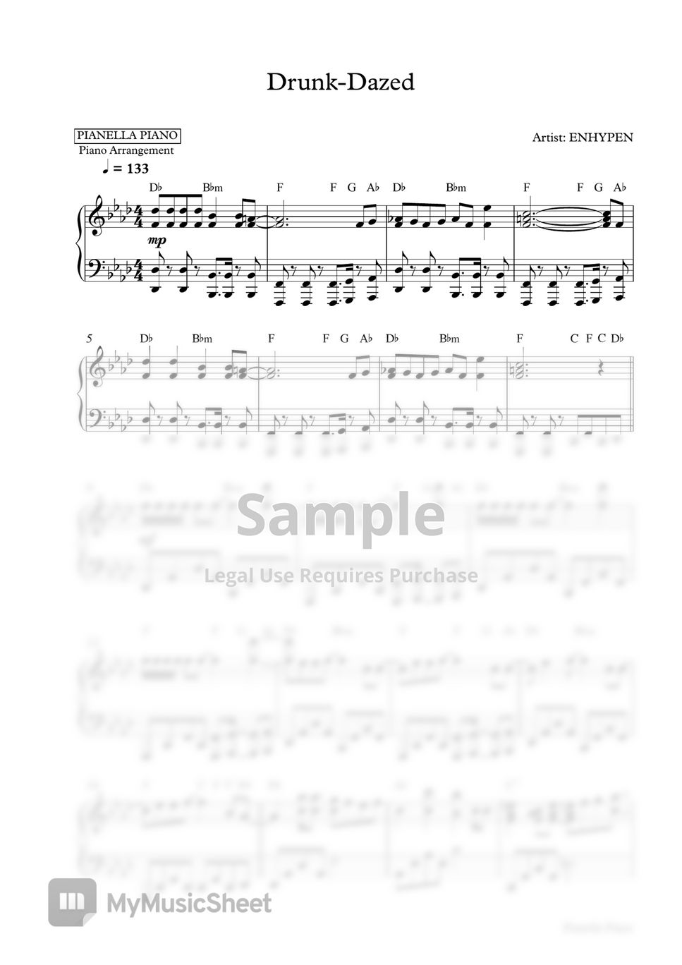 ENHYPEN - Drunk-Dazed (Piano Sheet) 樂譜 by Pianella Piano