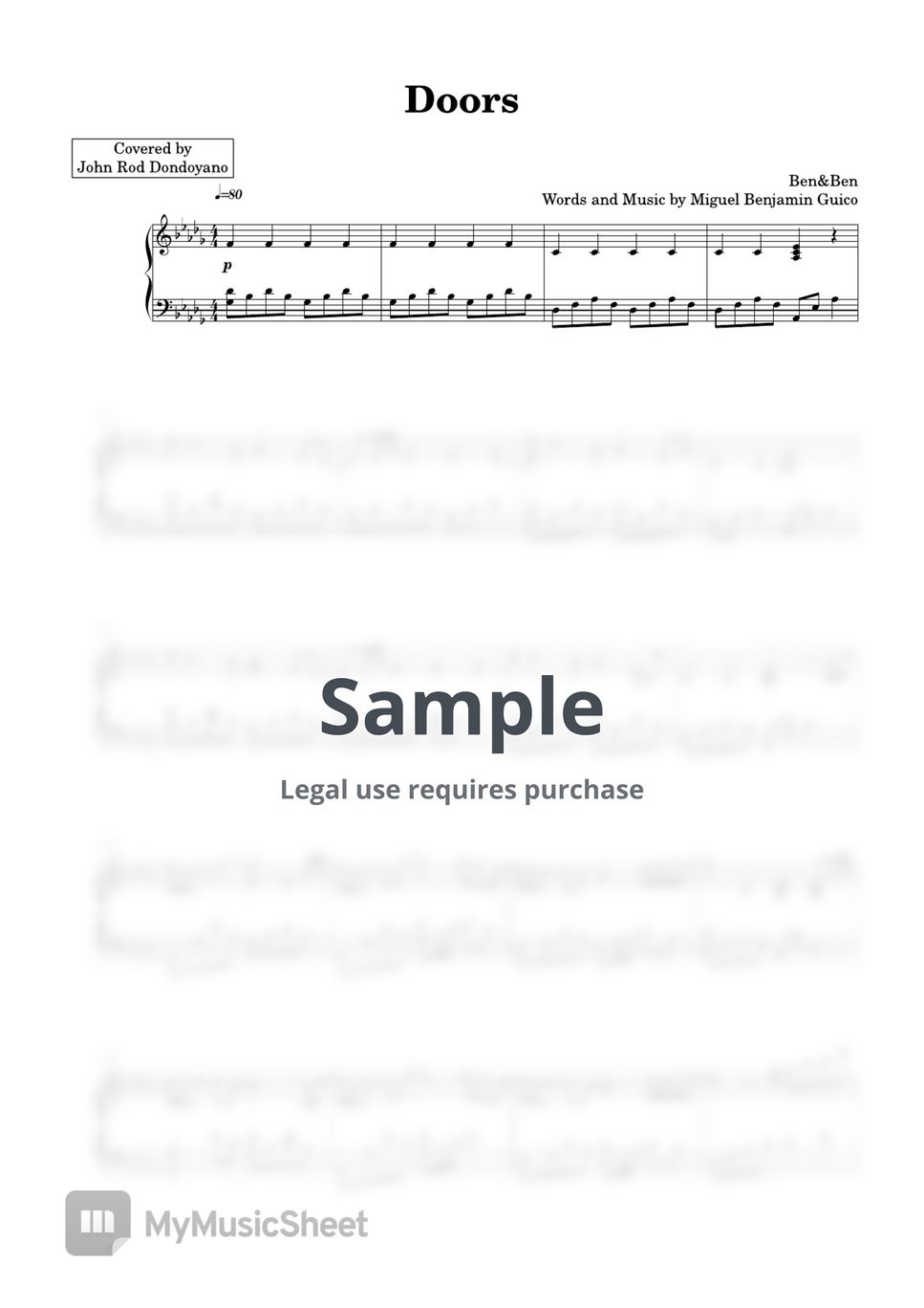 Ben&Ben - Doors (PIANO SHEET) Sheets by John Rod Dondoyano