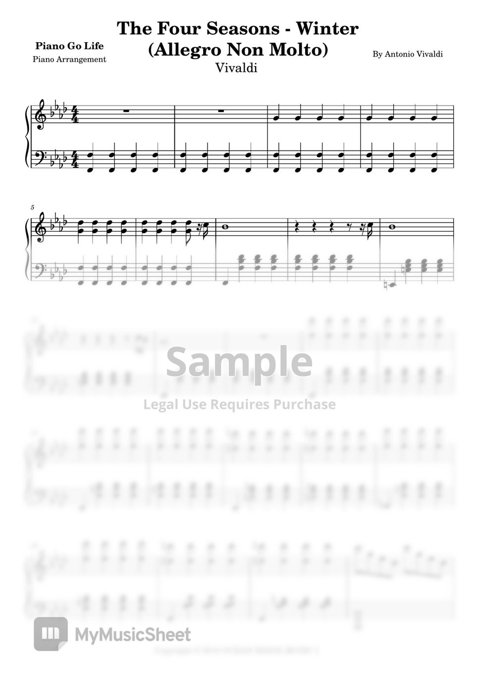 Vivaldi - The Four Seasons - Winter (Allegro Non Molto) Sheet Music by ...