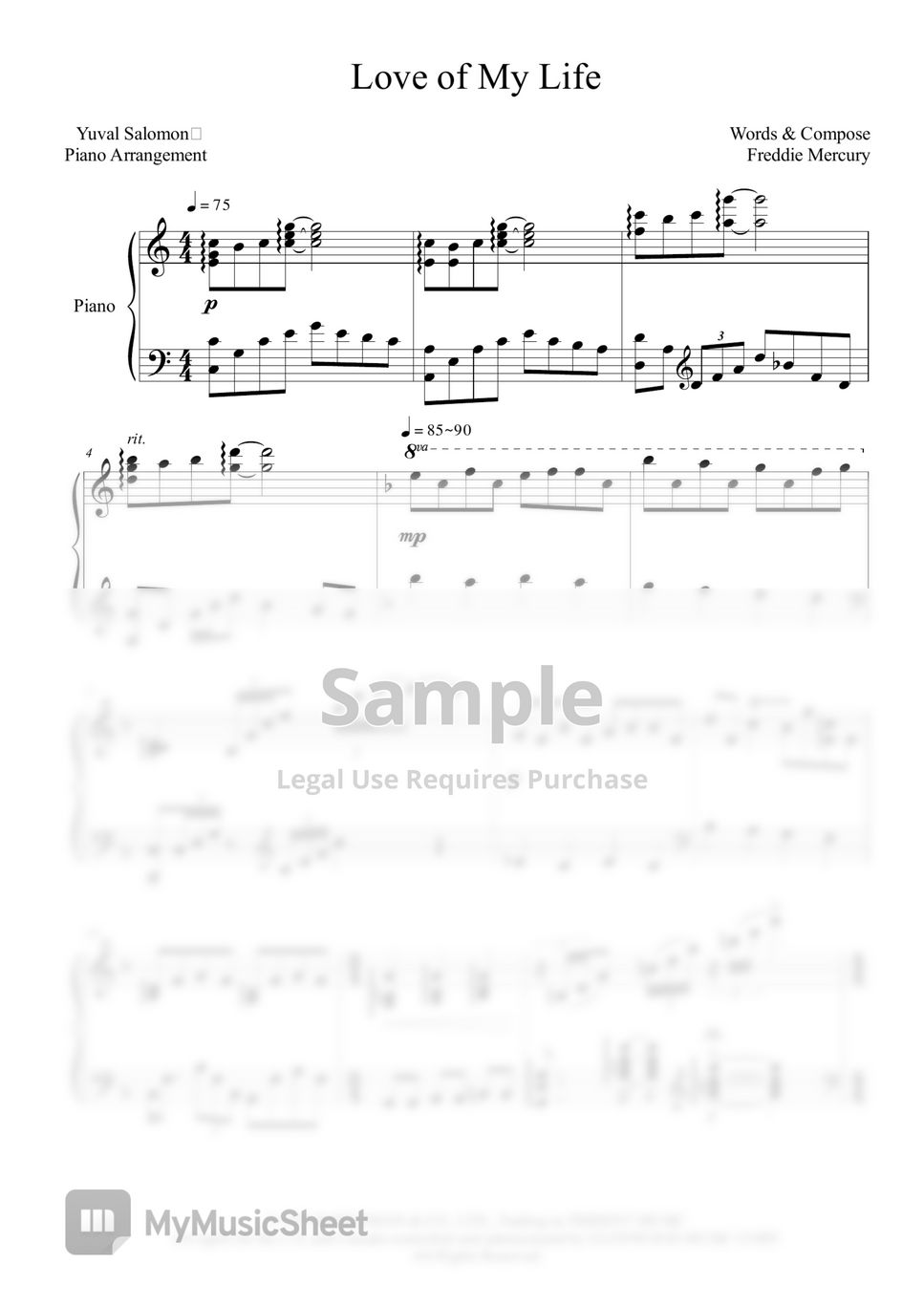 Queen - Love of My Life 악보 by Yuval Salomon