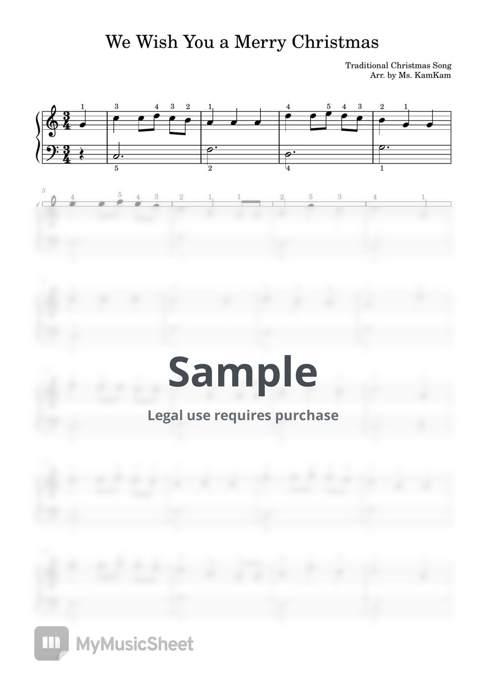 We Wish You a Merry Christmas (附有手指位) 악보 by Ms. KamKam