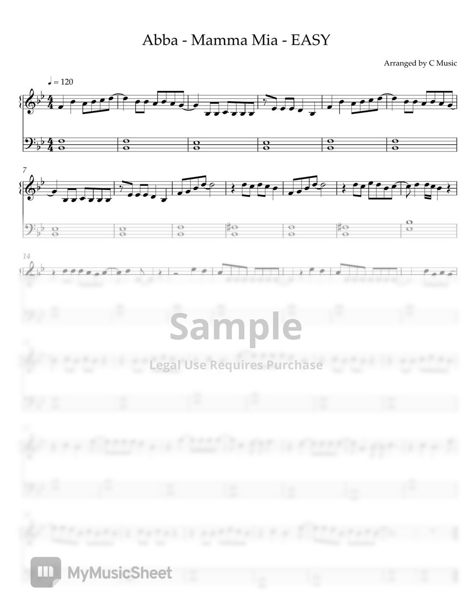 ABBA - Mamma Mia (Easy) Sheet Music by C Music