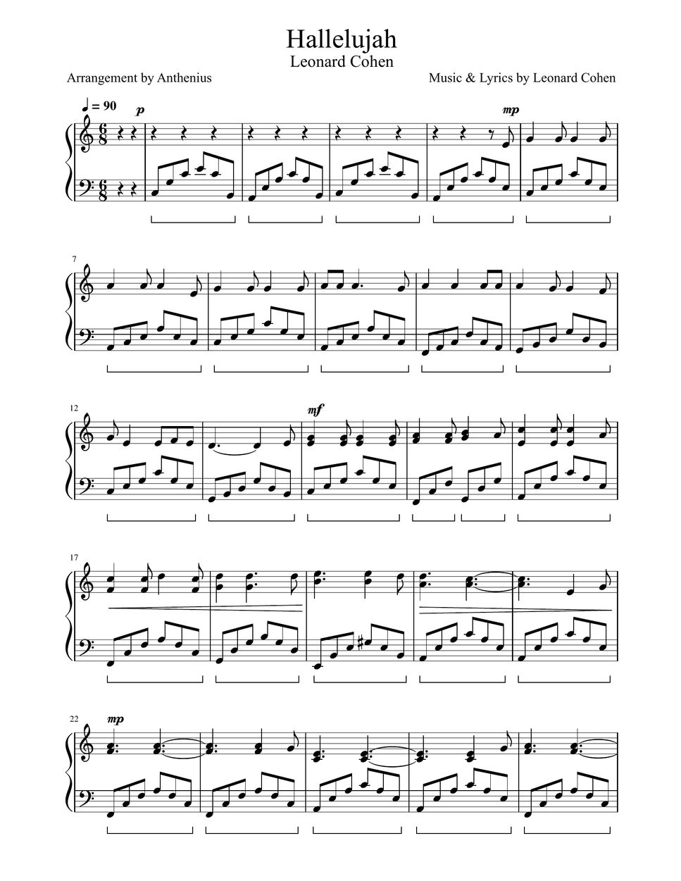 Leonard Cohen - Hallelujah (Easy/Intermediate Piano Cover) Sheets by ...