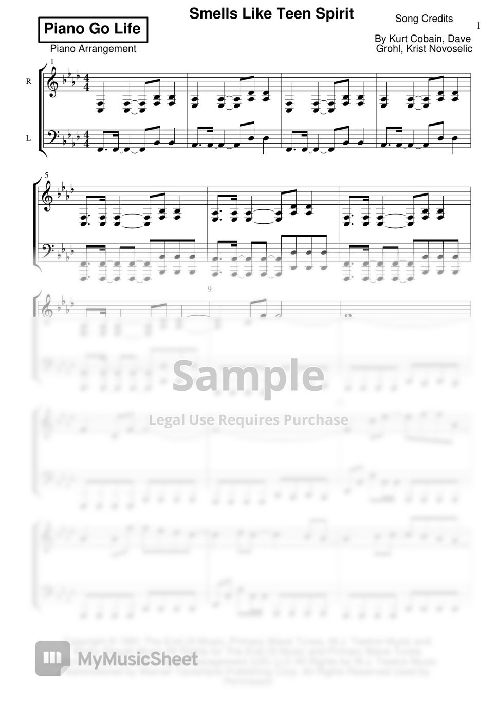 Nirvana - Smells Like Teen Spirit Sheets by Piano Go Life