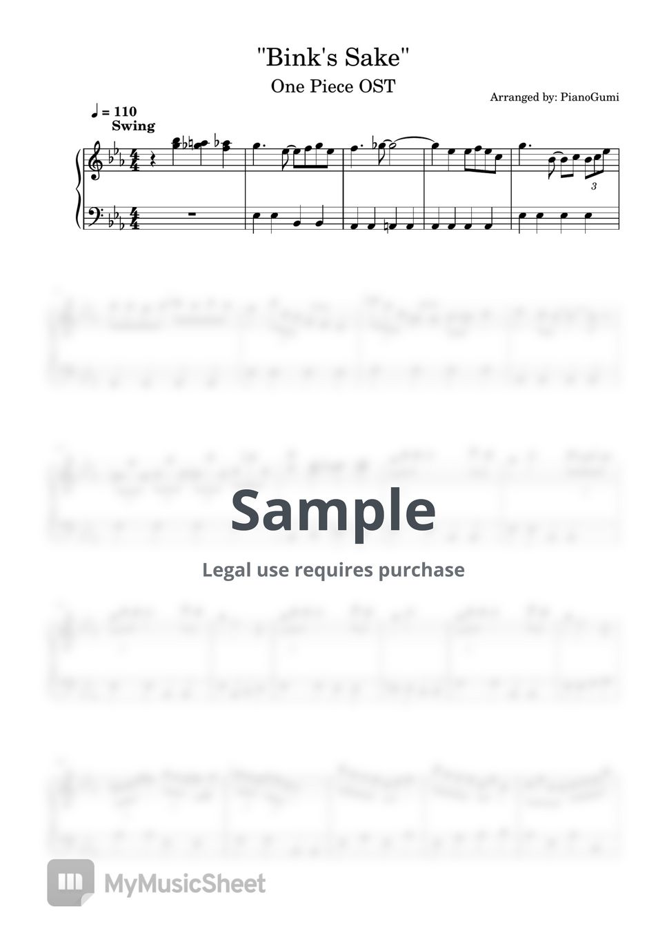 Kohei Tanaka - Bink’s Sake ([full] One Piece OST - "Bink's Sake") Sheet ...