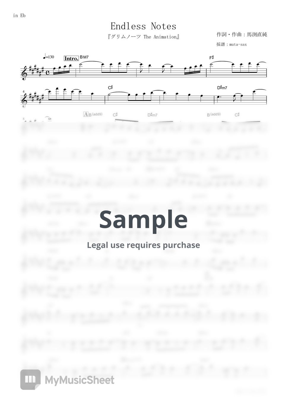 i☆Ris - Endless Notes (Grimms Notes The Animation / in Eb) Sheet Music ...