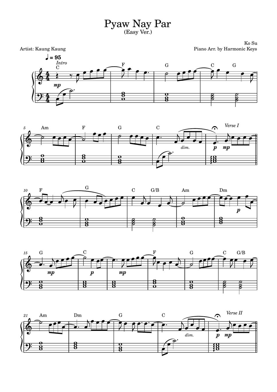 Kaung Kaung - Pyaw Nay Par (Easy Version) Sheets by Harmonic Keys