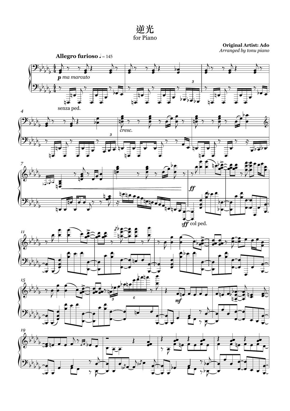 Ado - 逆光/Backlight Sheets by tonu piano