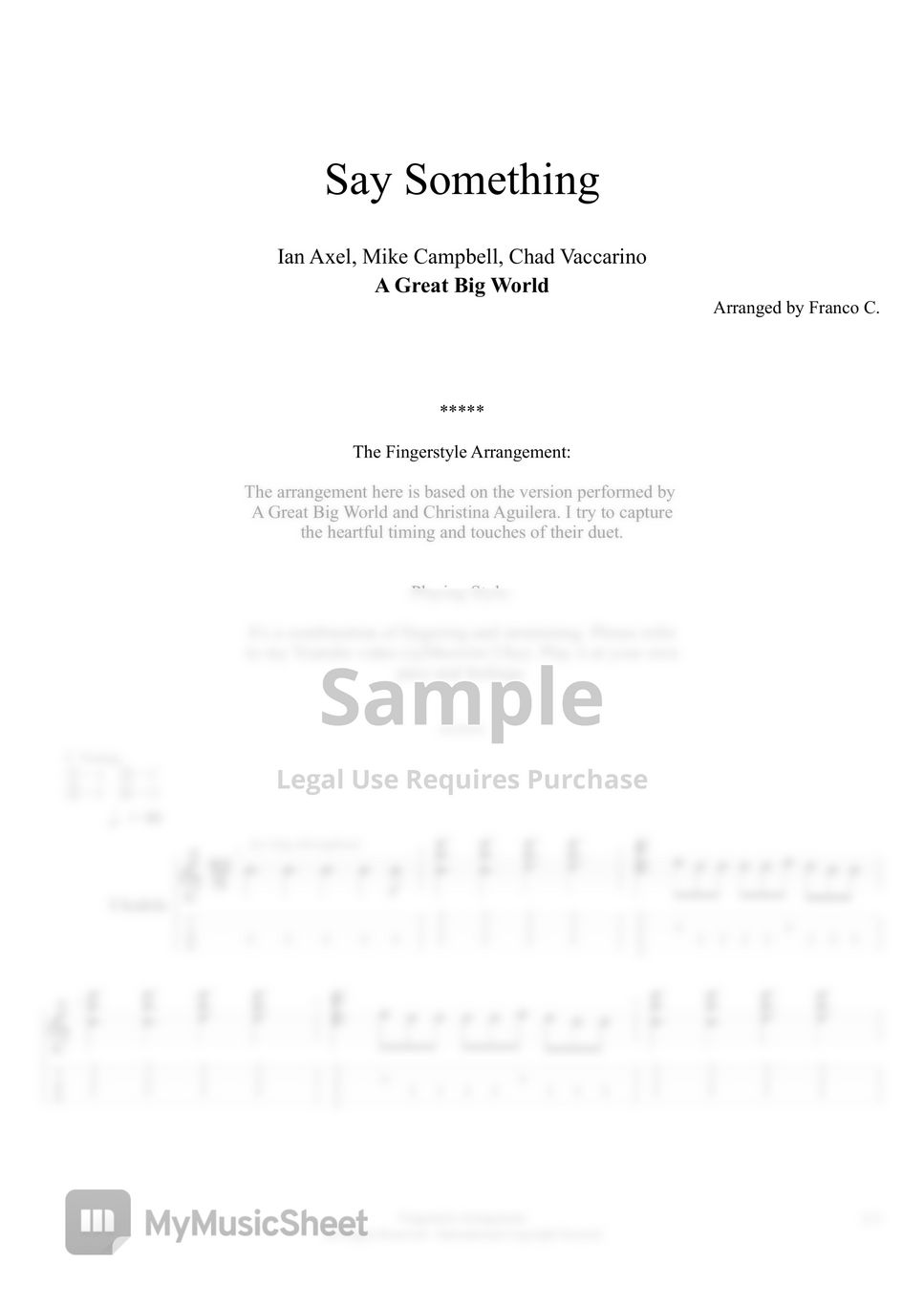 A Great Big World & Christina Aguilera - Say Something (Uku-Fingerstyle ...