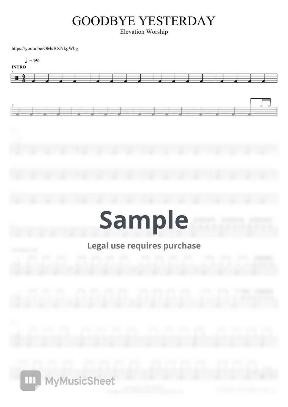 Elevation Worship - GOODBYE YESTERDAY Sheet Music by copydrum