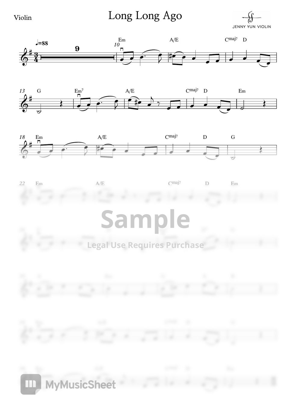 Acoustic Cafe - Long long ago (Violin Solo) Sheets by Jenny Yun