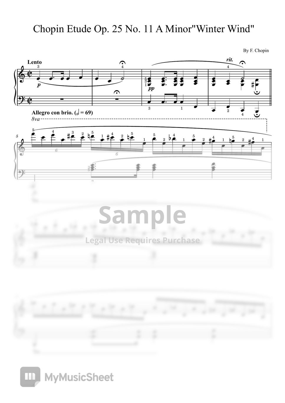 F. Chopin - Etude Op.25 No.11 'Winter wind' (F. Chopin (With Finger Number),Original Edition,For ...