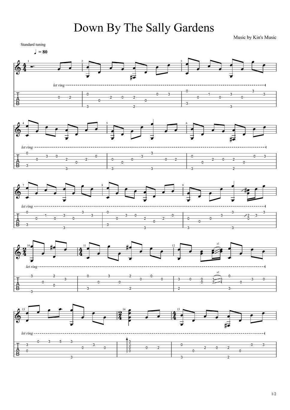 Down By The Sally Gardens - [Easy Guitar Fingerstyle For Beginner] TAB ...