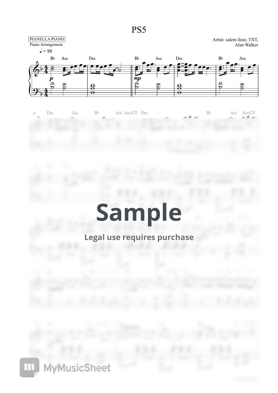 salem ilese, TXT, Alan Walker - PS5 (Piano Sheet) 악보 by Pianella Piano