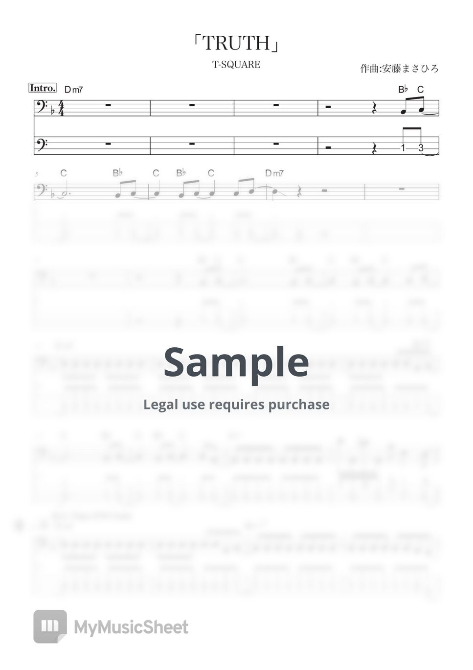 T-SQUARE - TRUTH (ベース譜/TAB譜あり) Sheet Music by きどりん