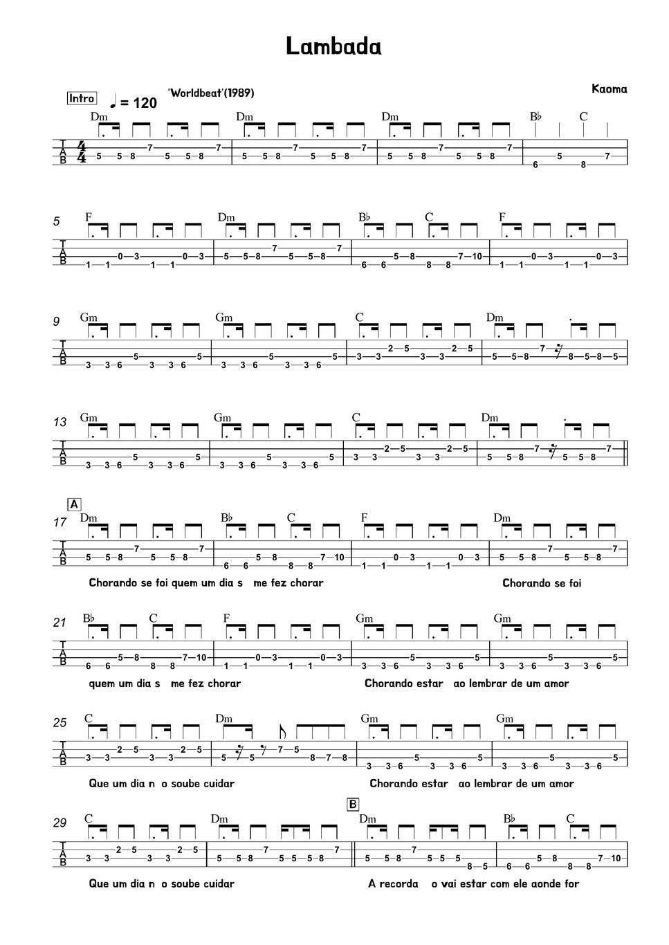 Kaoma - Lambada 楽譜 by 김미(Kimme)