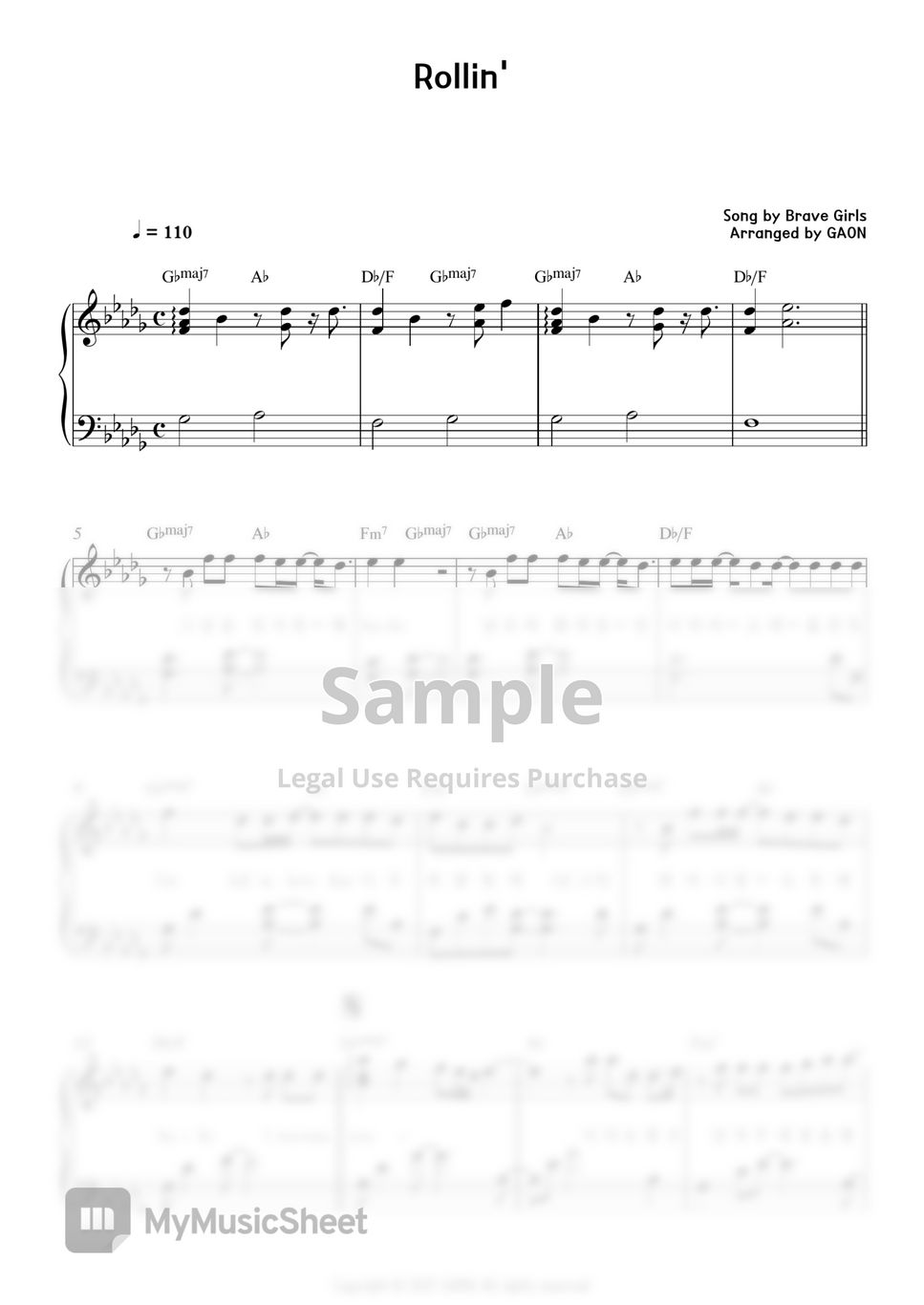Brave Girls - Rollin' (Original+EasyKey) نوتة by GAON