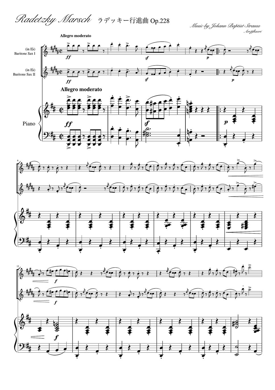 J.Strauss I - Radetzky Marsch (D・Piano trio/ baritone sax duet ...