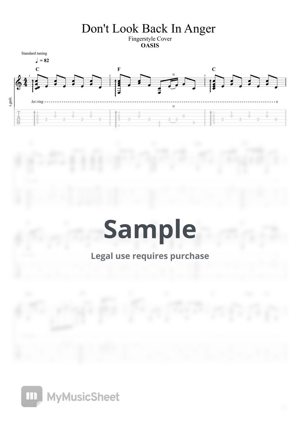 Oasis - Don't Look Back In Anger TAB+1 Staff by JS-WAVE