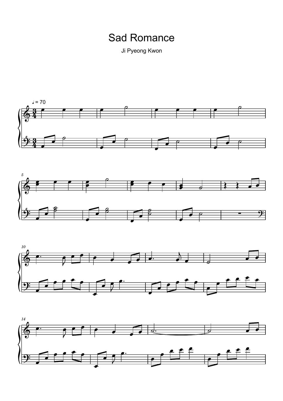 Ji Pyeong Kwon - Sad Romance (Sheet Music, MIDI,) Sheet by Roxette