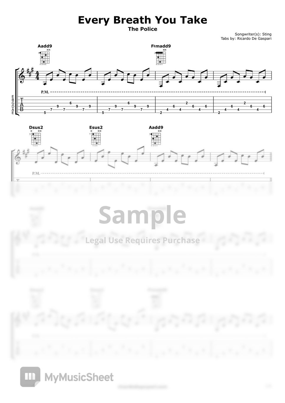The Police - Every Breath You Take (for one guitar) Sheets by Ricardo ...