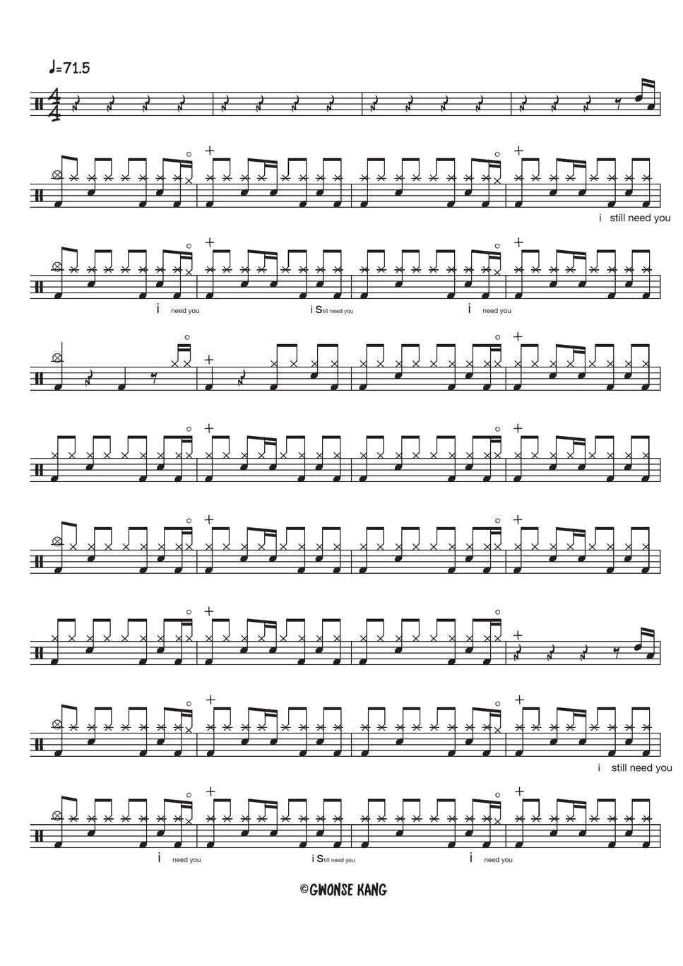 OVAN - I Need You Sheet by Gwon's DrumLesson