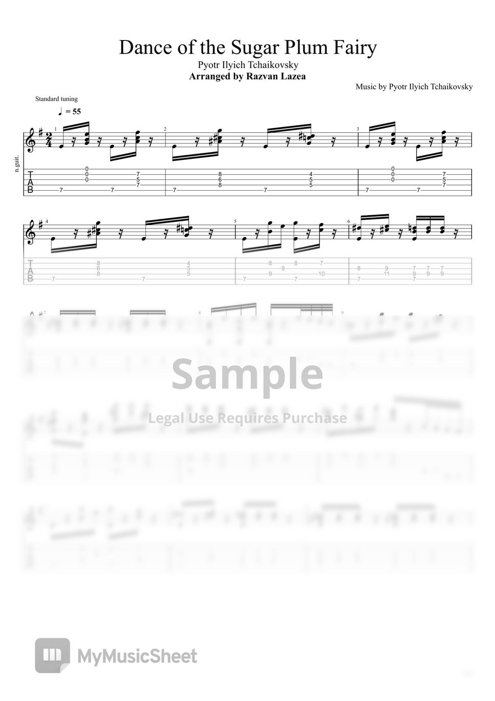 P. I. Tchaikovsky - Dance of the Sugar Plum Fairy (Fingerstyle) 악보