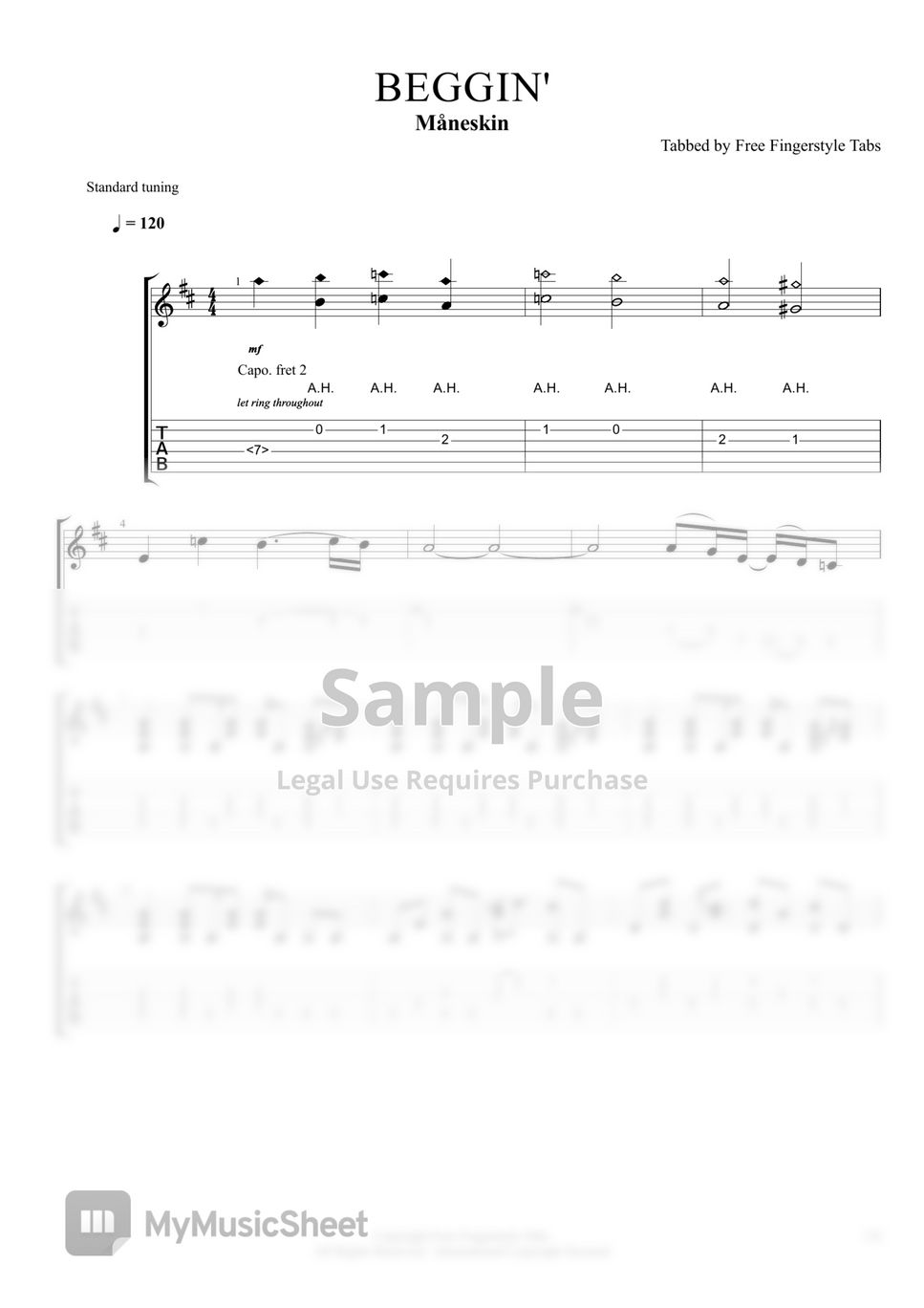 Måneskin - BEGGIN' Sheets by Fingerstyle Tabs