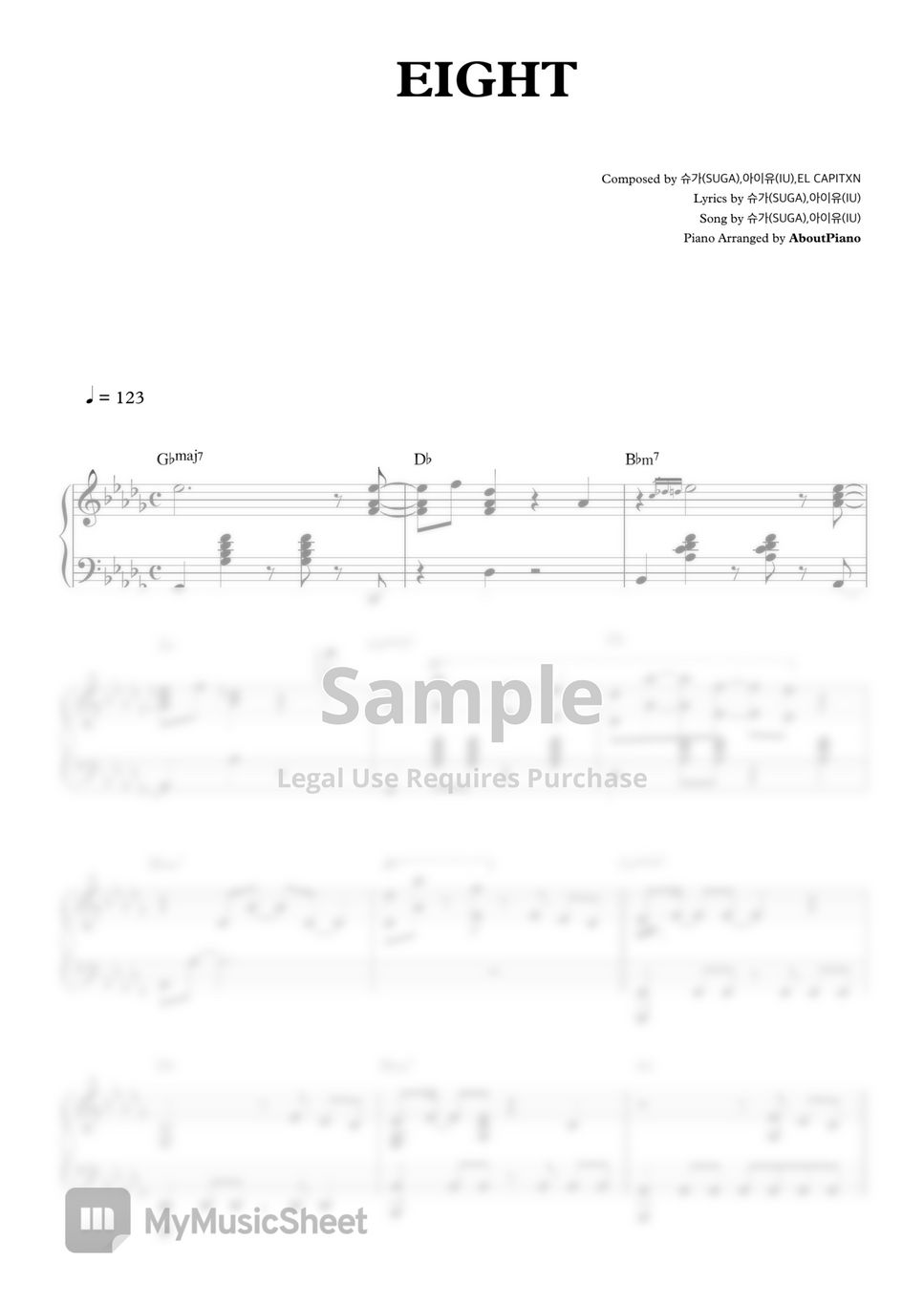 아이유(IU),슈가(SUGA) - 에잇(Eight) I Piano Original Key 악보 by 247KpopPiano
