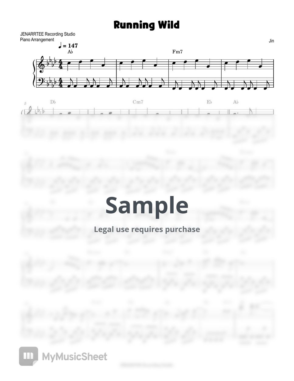 Jin - Running Wild Sheets by JENARRTEE Recording Studio