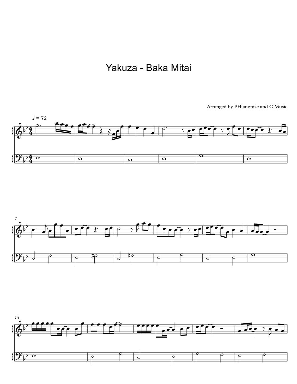 Yakuza - Baka Mitai (Easy Version) Hoja by PHianonize and C Music