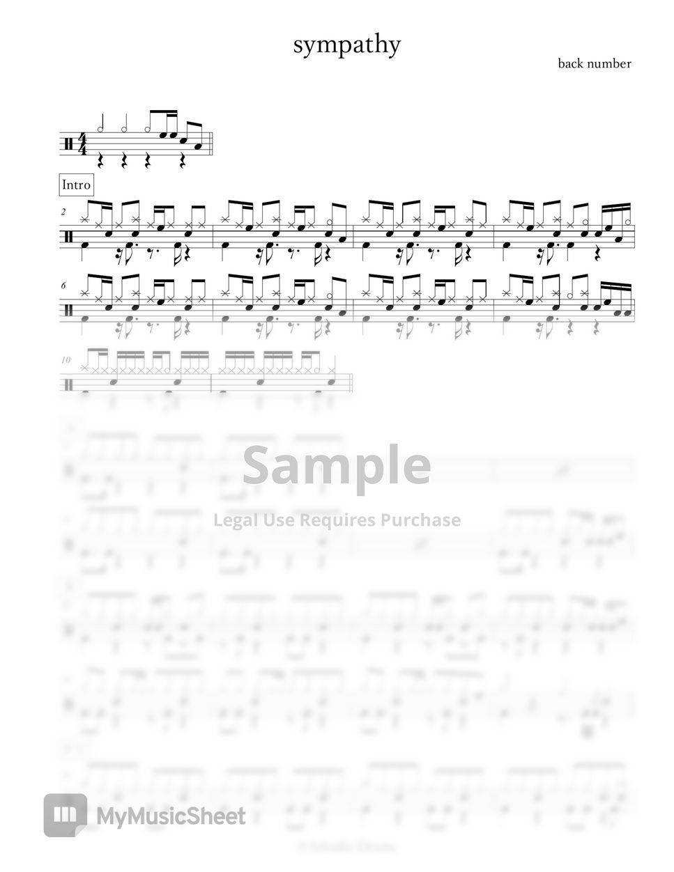 back number - sympathy Sheets by Arkadia Drums
