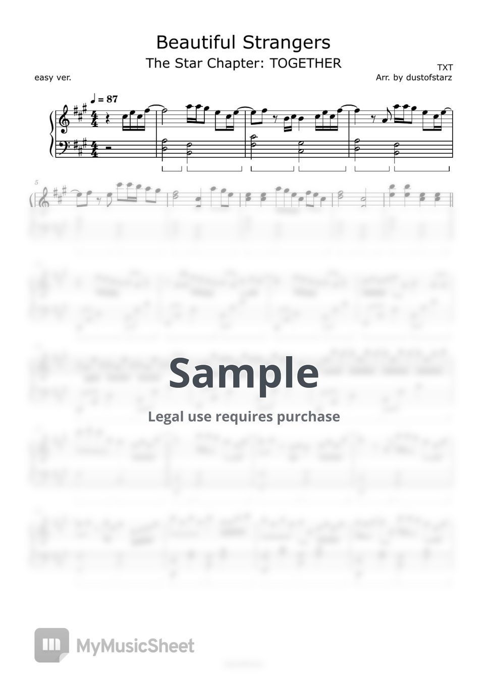 TXT - Beautiful Strangers (easy version) Sheet Music by dustofstarz