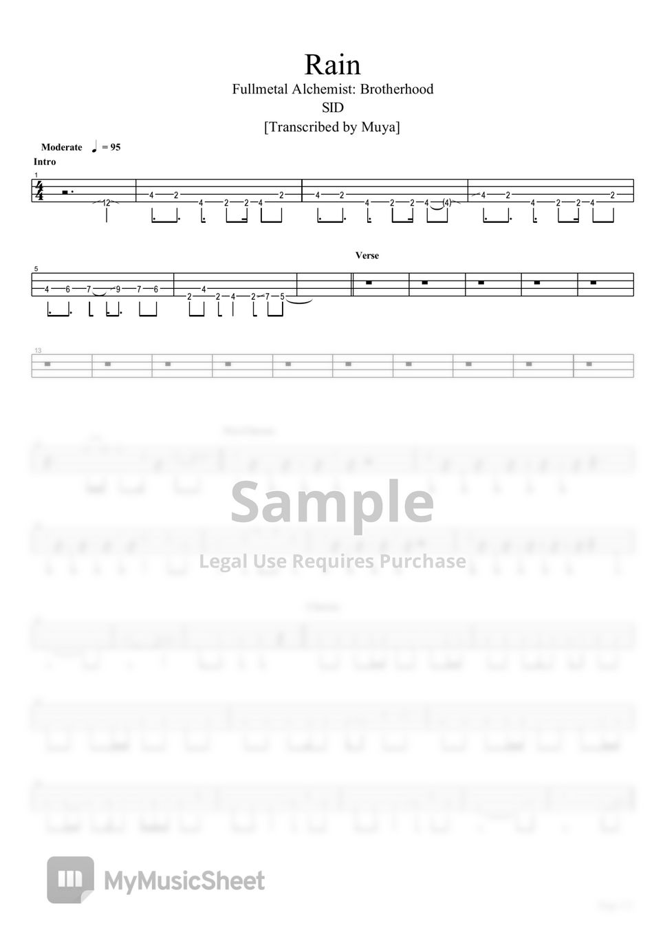 SID - Rain (Bass TAB) Sheets by Muya