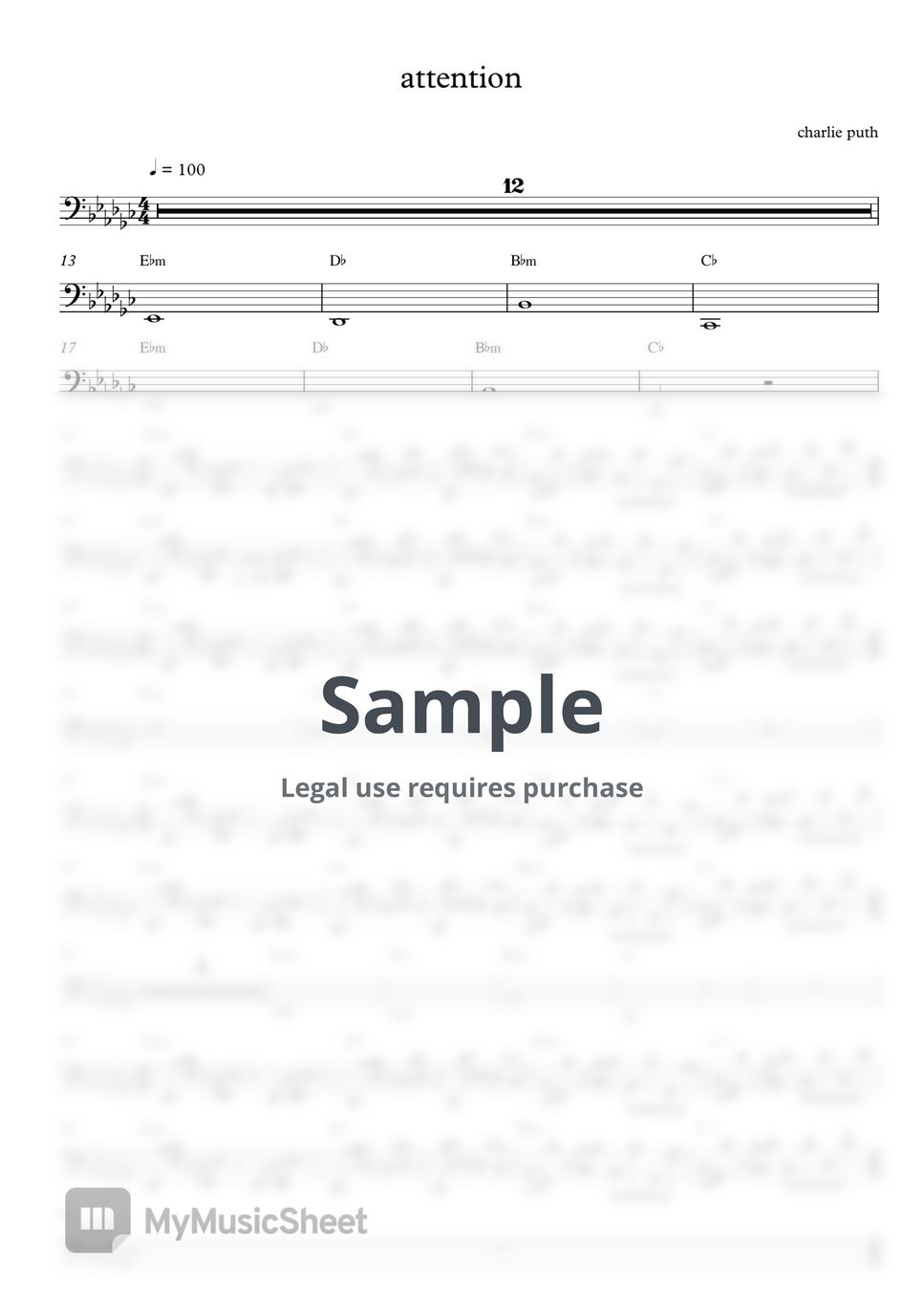charlie puth - attention 贝斯吉他 标签 PDF | bassc | mymusic5