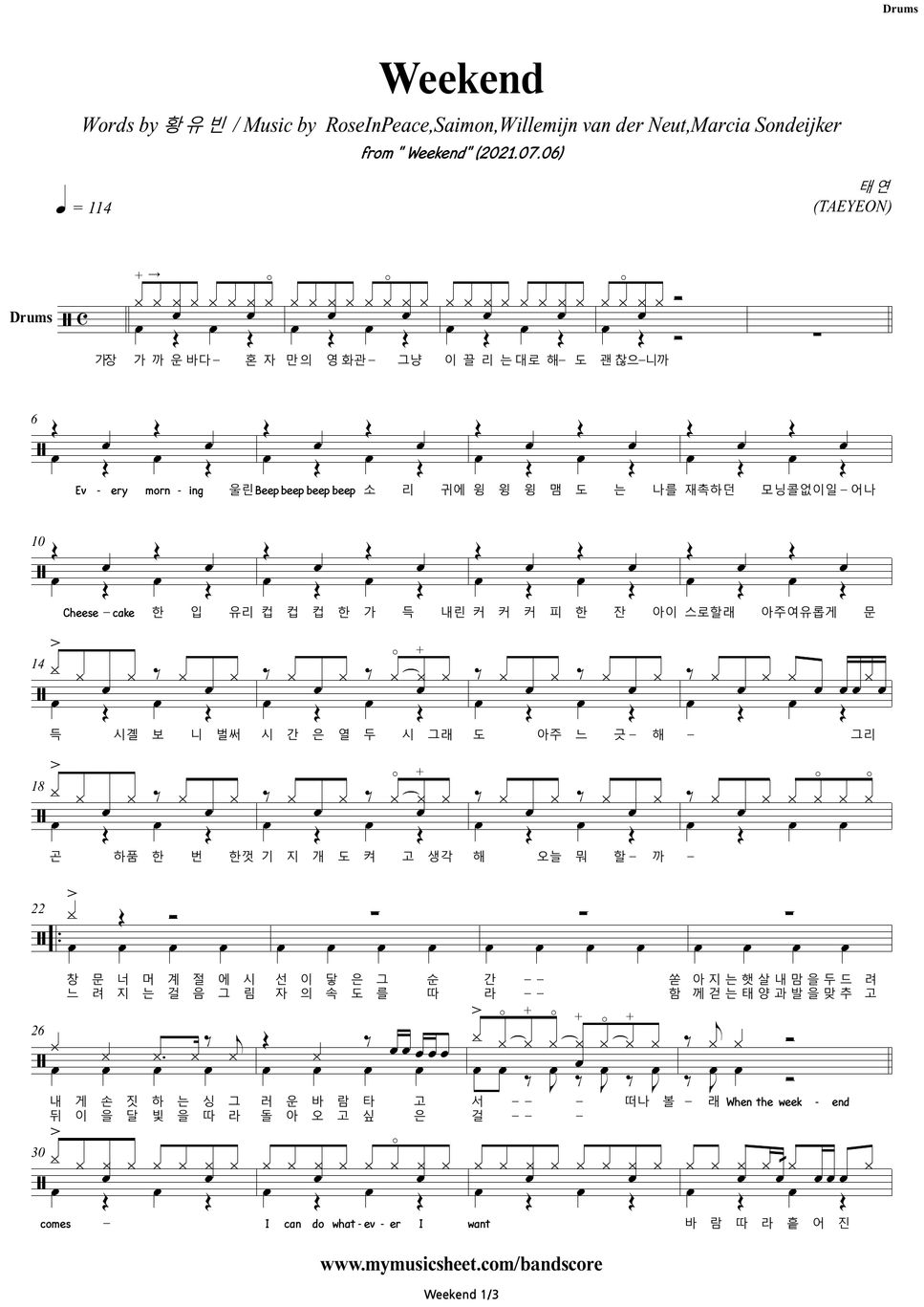 TAEYEON - Weekend | Band Score Sheet