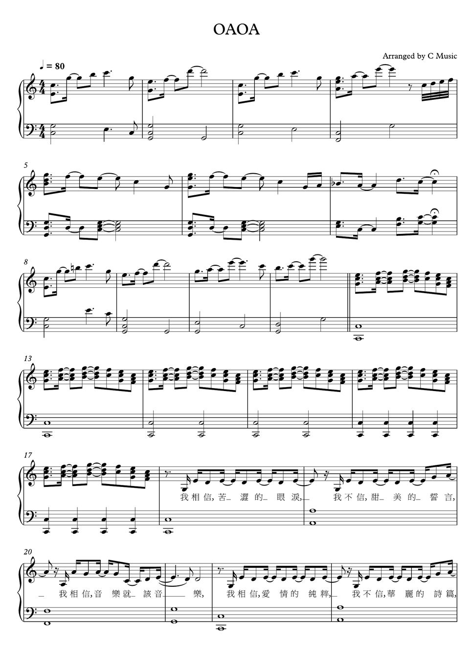 Mayday 五月天 - OAOA Sheet by C Music