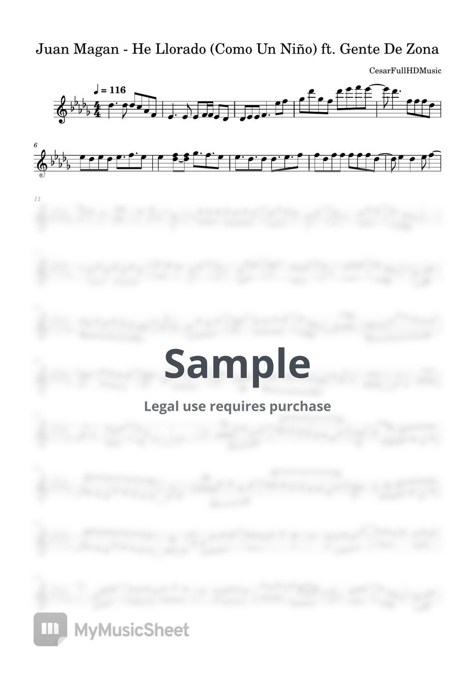 Juan Magan ft. Gente De Zona - He Llorado (Como Un Niño) Sheets
