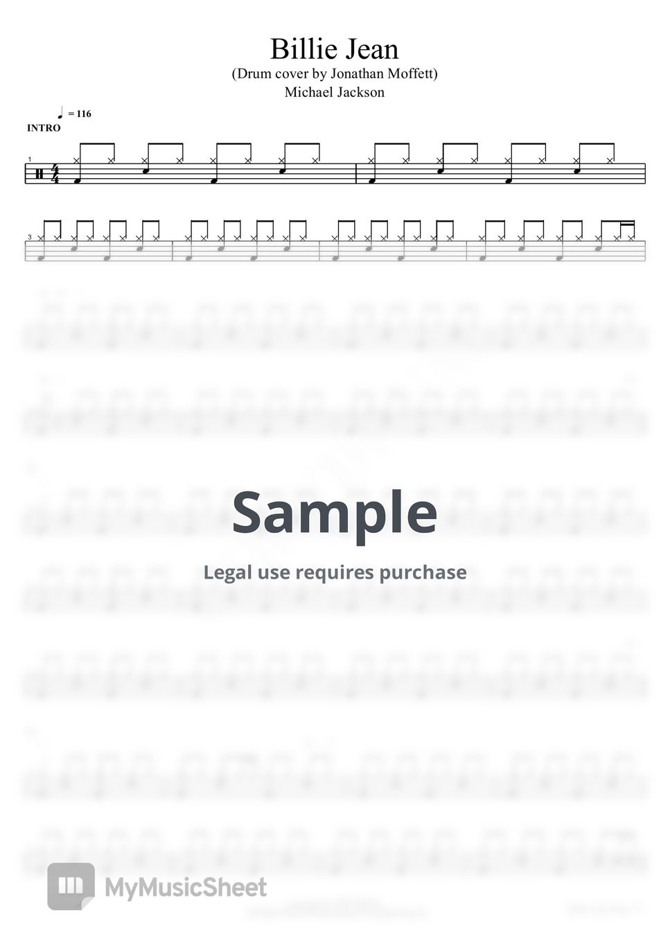 Michael Jackson (Drum cover by Jonathan Moffett) - Billie Jean Sheet ...